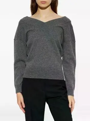TOM FORD Off-shoulder V-neck Sweater - Grey