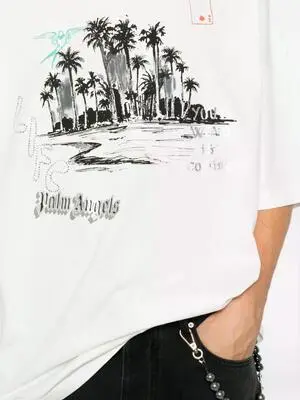 Palm Angels Graphic-print Rhinestone-embellished T-shirt - White