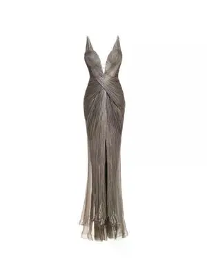 MARIA LUCIA HOHAN Corinna Pleated Silk-blend Maxi Dress - Grey
