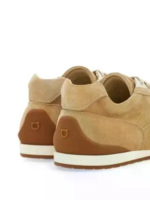 FERRAGAMO Suede Low Top Sneakers With Gancini Detail
