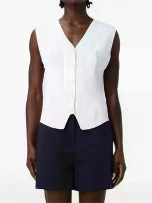 Armani Exchange Ribbed Knit V-neck Gilet - White