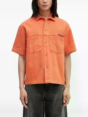 NO PROBLEMO Logo-embroidered Denim Chest-pockets Shirt - Orange