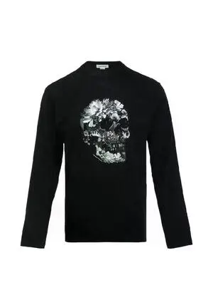 Alexander McQueen Skull Floral-print Long-sleeve T-shirt - Black