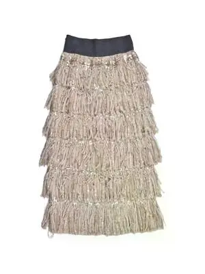 Brunello Cucinelli Sequin Embellished Fringed Skirt - Neutrals