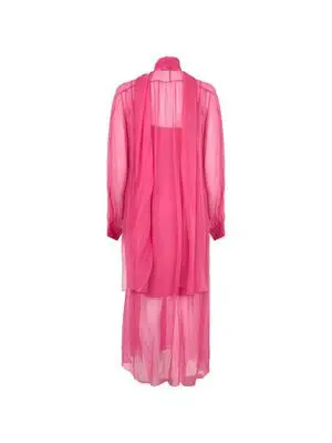 Alberta Ferretti Sheer Silk Midi Dress - Pink