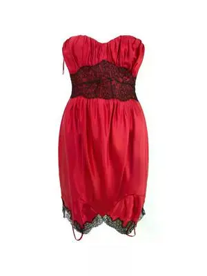 Moschino Lace-trimmed Gathered Mini Dress - Red