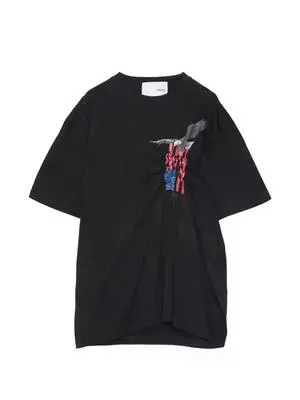 YOSHIOKUBO Eagle-print Ruched T-shirt - Black