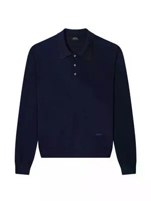 A.p.c. Logo-embroidered Long-sleeve Polo Shirt - Blue