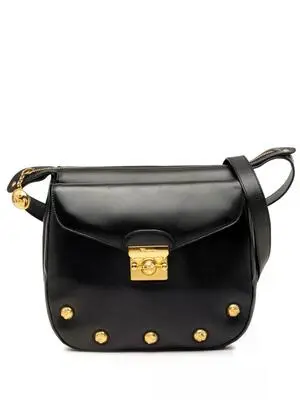 FERRAGAMO 2010-2026 Studded Leather Crossbody Shoulder Bag - Black