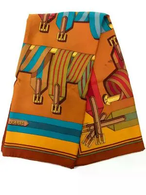 Hermès 1980-1990 Les Sangles Silk Scarf 90 Scarves - Brown