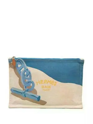 Hermès 2010-2026 Toile Escale A La Plage Beach Pouch - Neutrals