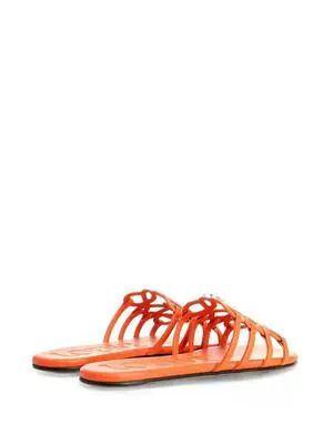 Loewe Petal Anagram Leather Flat Sandals - Orange