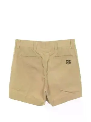 Miu Miu Beige Cotton Poplin Logo Embroidered Shorts