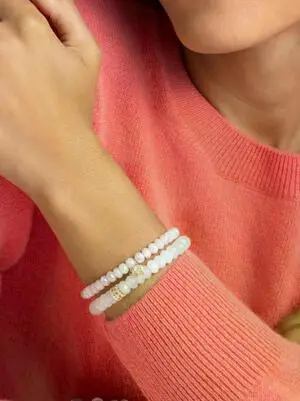 SYDNEY EVAN Rose Quartz And Diamond Beaded Bracelet