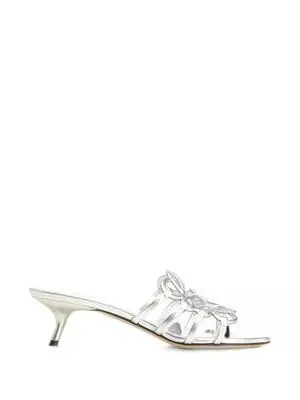 Loewe Anagram Petal Leather Heeled Sandals - Silver