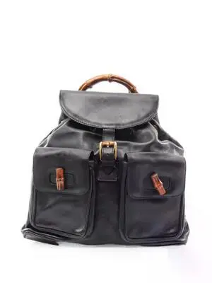 Gucci 2000s Bamboo Leather Backpack - Black