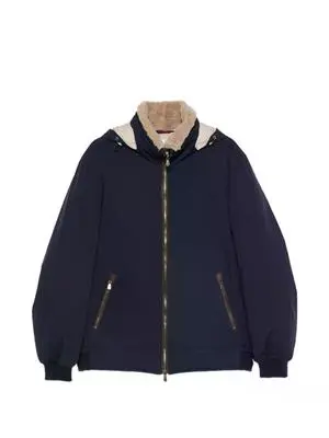 Brunello Cucinelli Shearling Collar Hooded Jacket - Blue