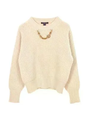 LOUIS VUITTON 2010s Chain-detail Waffle-knit Sweater - Neutrals