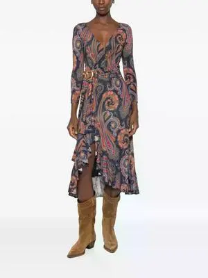 Etro Paisley Print Midi Wrap Dress - Blue
