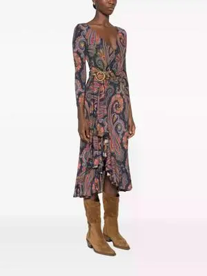 Etro Paisley Print Midi Wrap Dress