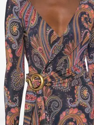 Etro Paisley Print Midi Wrap Dress
