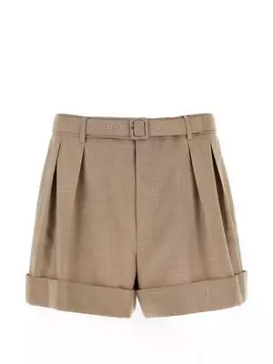 Saint Laurent Belted Wool Bermuda Shorts - Neutrals