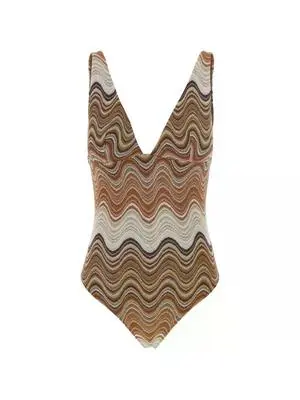 MC2 SAINT BARTH Mavi Zigzag-knit Plunge-neck Swimsuit - Brown