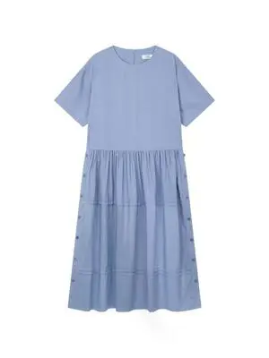 STUDIO TOMBOY Button-detail Tiered Midi Dress - Blue