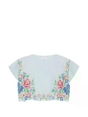 ORSINA Floral Embroidered Cropped Top - Blue