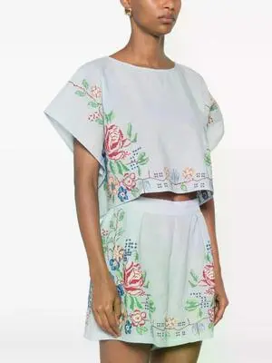 ORSINA Floral Embroidered Cropped Top