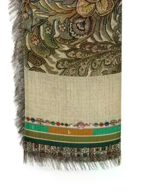 PIERRE-LOUIS MASCIA Floral-print Frayed Scarf - Neutrals