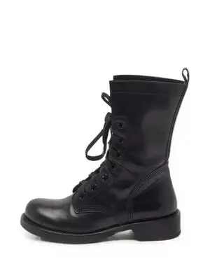 LOUIS VUITTON Monogram Lace-up Combat Boots - Black