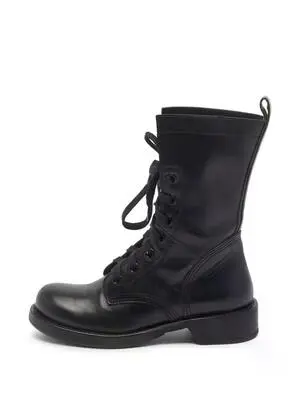 LOUIS VUITTON Monogram Lace-up Combat Boots - Black