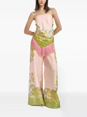 La DoubleJ Floral-print Fringed Scarf - Pink