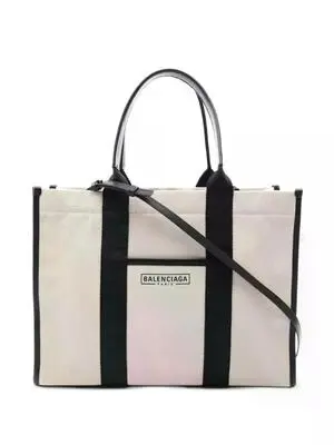Balenciaga Leather-trimmed Canvas Tote Bag - Neutrals