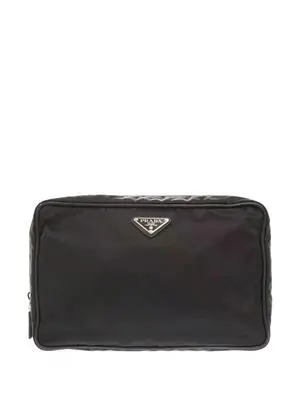 Prada Saffiano Trimmed Tessuto Clutch Bag - Black