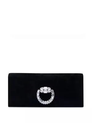 Gucci Suede Broadway Crystal Clutch Bag - Black