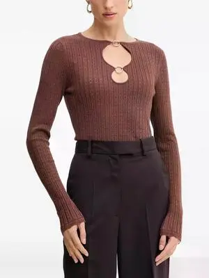 FRACOMINA Pointelle Knit Cut-out T-shirt - Brown