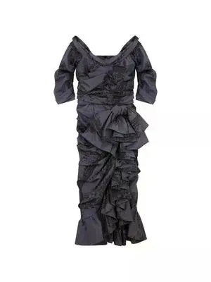 Moschino Ruffled Ruched Abstract Print Dress - Grey