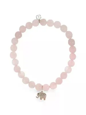 SYDNEY EVAN Rose Quartz Elephant Charm Bracelet In 14k Yellow Gold