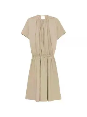 Sú Tie-fastening Gathered-detailing Midi Dress - Grey