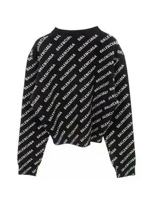 Balenciaga Logo Pattern Crew Neck Sweater - Black