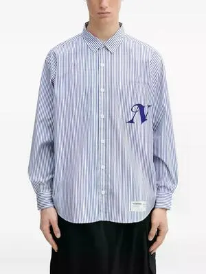 NEIGHBORHOOD Striped-print Logo-embroidered Shirt - Blue