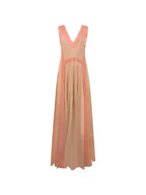 Alberta Ferretti Lace-trim Pleated Evening Dress - Pink