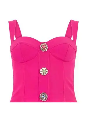 Moschino Crystal-embellished Sweetheart Neck Top - Pink