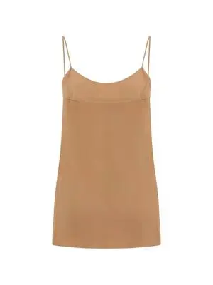 Alberta Ferretti Camel Silk Blend Spaghetti Strap Top - Brown