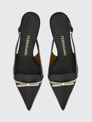 FERRAGAMO Slingback Court Shoes With Bow Detailing - Black