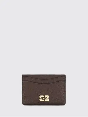 GANNI Butterfly Logo Recycled Leather Card Holder - Coffee