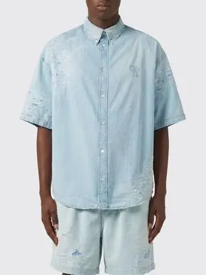 Acne Studios Relaxed Fit Bowling Shirt In Distressed Organic Cotton - Blue