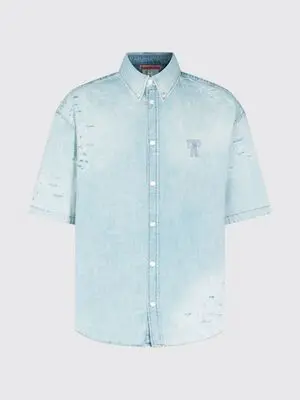 Acne Studios Relaxed Fit Bowling Shirt In Distressed Organic Cotton - Blue